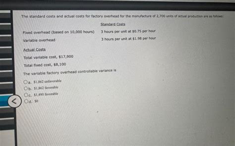 Solved The Variable Factory Overhead Controllable Variance
