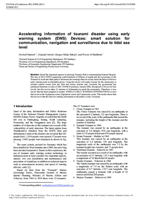 Pdf Accelerating Information Of Tsunami Disaster Using Early Warning