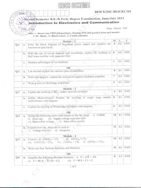 Vtu Exam Question Paper With Solution Of Besck204c Introduction To Electronics And Communication