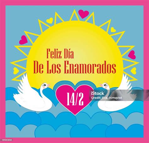 수영 백조 해피 발렌타인 데가를 의미 하는 스페인어 에 텍스트와 그림을 벡터 펠리 스 디 아 드 로스 Enamorados All Star Game에 대한 스톡 벡터 아트 및