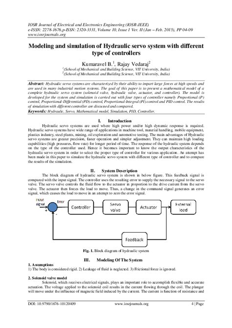 Pdf Modeling And Simulation Of Hydraulic Servo System With Different