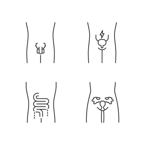 Ill Human Organs Linear Icons Set Sore Intestines Urinary Bladder