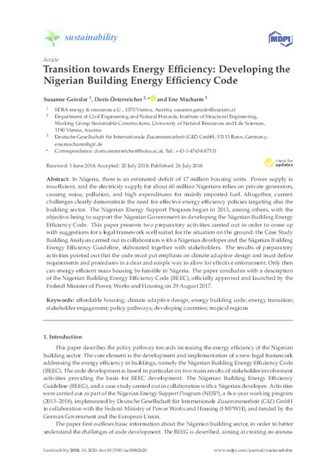 pdf transition towards energy efficiency developing the nigerian building energy efficiency code