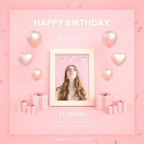 인스타그램 소셜 미디어 포스트 템플릿을 위한 생일 축하 초대장 프리미엄 Psd 파일