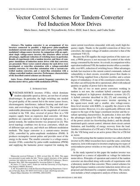 pdf vector control schemes for tandem converter fed induction motor