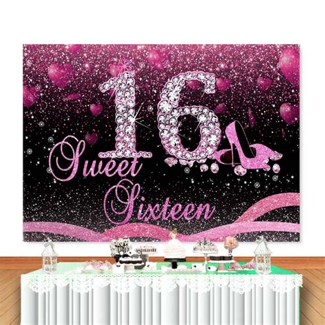Sweet 16 Birthday Backdrop For Photography Silver Diamonds Hot Pink