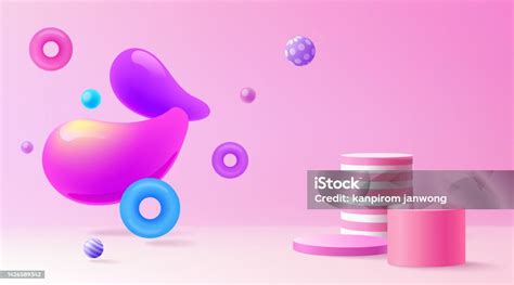 추상적인 다채로운 기하학적 모양 배경 연단 전시 또는 쇼케이스를위한 현대적인 미니멀리스트 모의 귀여운에 대한 스톡 벡터 아트 및