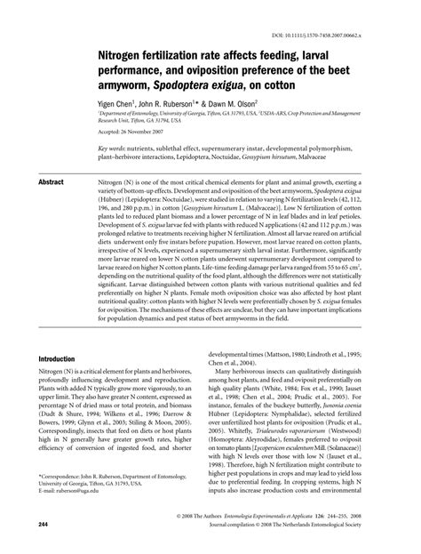 Pdf Nitrogen Fertilization Rate Affects Feeding Larval Performance