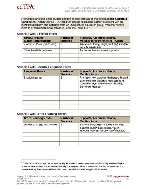 Edtpa Elementary Math With Literacy Task 4 Part A Context For
