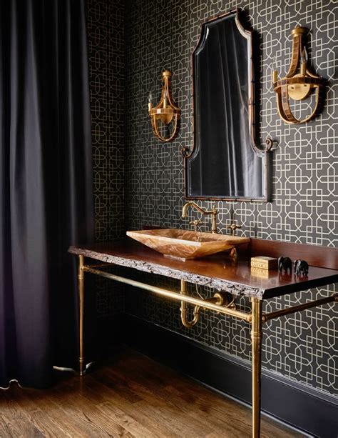 Polished Brass Console Vanity With Vessel Sink Bathroom Interior