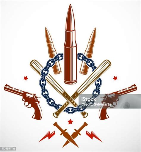총알과 총을 가진 혁명 전쟁 벡터 상징 다른 디자인 요소 폭동 당 전사 범죄와 무정 한 스타일 사회 긴장 테마의 제비를 가진