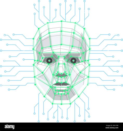 Big Data And Artificial Intelligence Concept The Human Face Consisting Of Polygons Points
