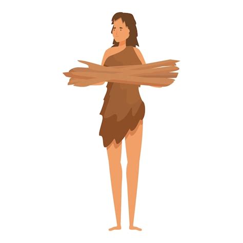 Premium Vector Primitive Woman Carrying Wood For Fire Stone Age Character