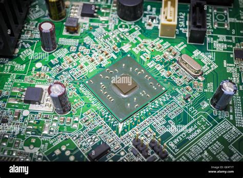 Close Up On A Cpu Microchip On A Scheme In Mainboard Is Heart Important