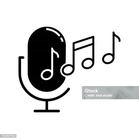 벨소리 인식 문말 아이콘입니다 멜로디 정의 응용 프로그램 사운드 녹음 마이크 및 노트 음악 장비 음성 명령 실루엣 기호입니다 음수 공간입니다 벡터 절연 그림 개념에 대한