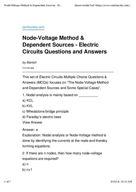 Pdf Node Voltage Method And Dependent Sources Electric Circuits