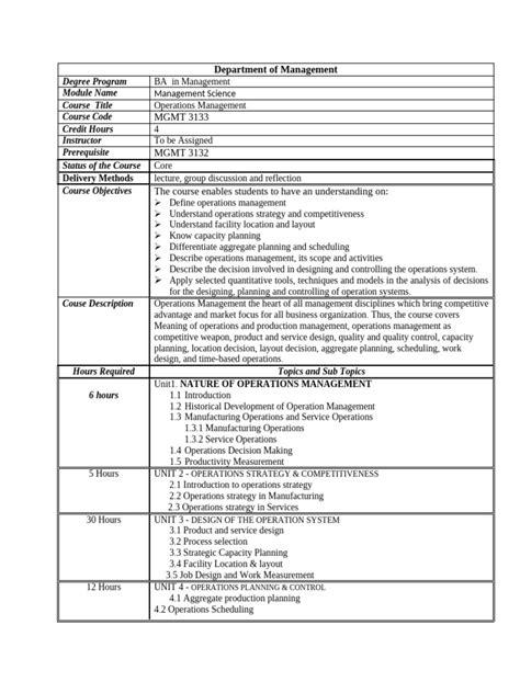 Operation Management Pdf Operations Management Methodology