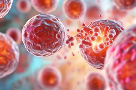 Cells Divide Revealing Their Intricate Structures In A Vibrant Biological Context Stock Image