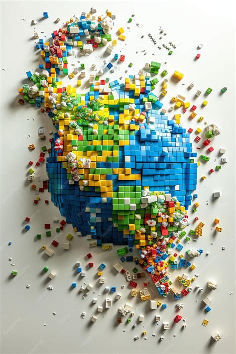 A World Map Made Of Legos With A World Map In The Middle Premium Ai