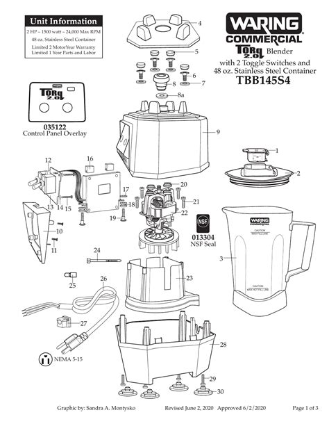 Waring Tbb145s4 Torq 20 2 Hp Blender Parts Diagram Manualzz