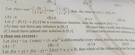 Let F [0 1]→[0 1] Be A Continuous Function Then The Equation F X X