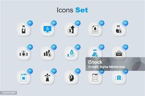 휘발유 캐니스터 파이 차트 및 달러 기호가 있는 오일 드롭 탱크 저장 파이프 밸브 휘발유 시험관 및 아이콘을 설정합니다 벡터 0