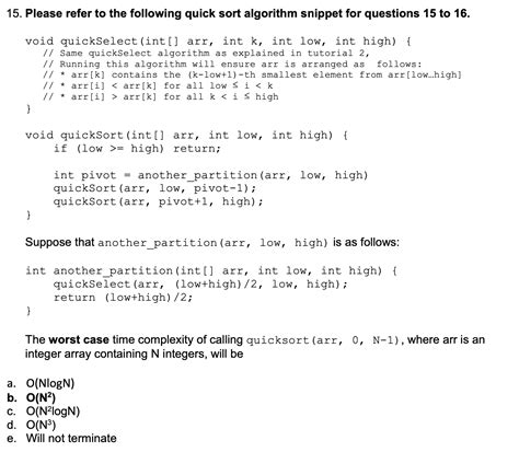 Solved Please Refer To The Following Quick Sort Chegg
