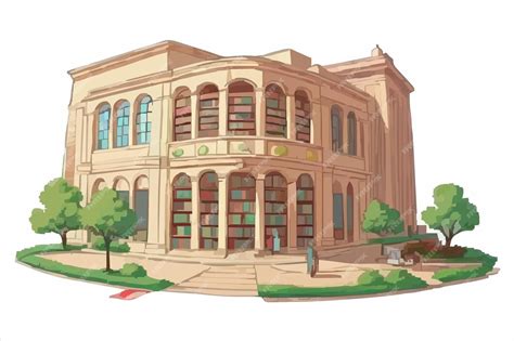 Premium Vector A Drawing Of A Library With A Tree In The Middle
