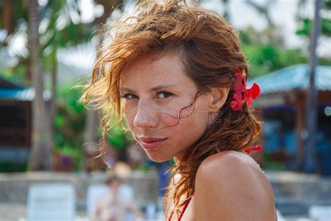 Red Head Bikini Model Blue Suits Stock Photos Free Royalty Free Stock Photos From Dreamstime