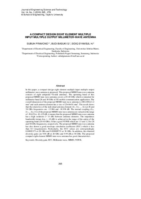 pdf a compact design eight element multiple input multiple output millimeter wave antenna