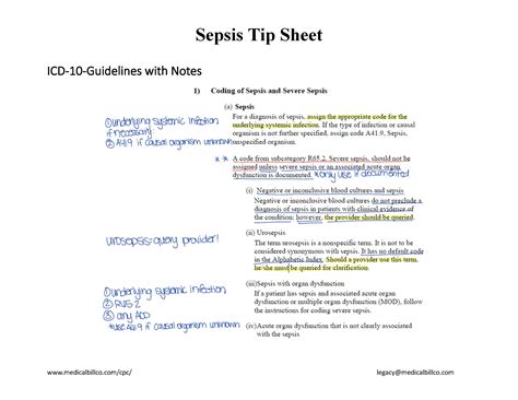 Tip Sheet Sepsis Legacy Medical Billing And Coding Website