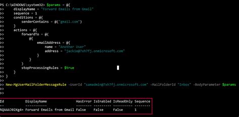 Using New Mgusermailfoldermessagerule In Graph Powershell