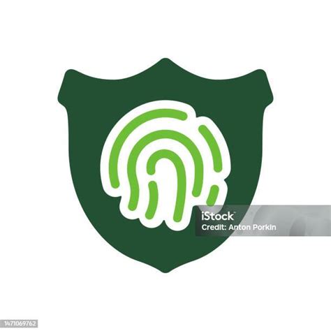 방패 실루엣 아이콘이 있는 지문 개인 정보 보호 글리프 픽토그램 생체 인식 기호 Id 지문에 의한 암호 액세스 고립된 벡터 그림 검은색에 대한 스톡 벡터 아트 및 기타