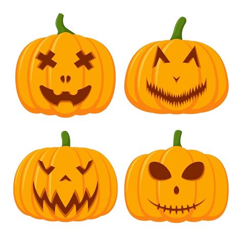 Premium Vector Halloween Pumpkin Face Collection Vector Illustration
