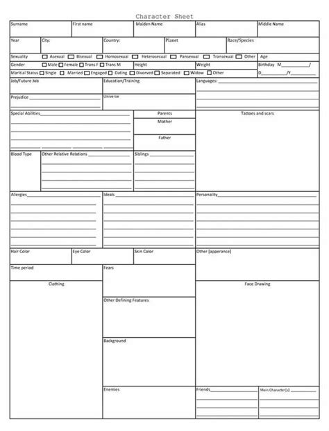 Character Template For Writing Inspiration