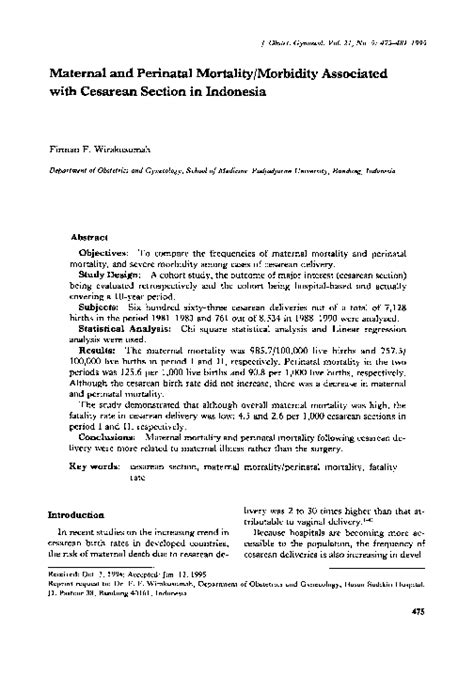 Pdf Maternal And Perinatal Mortalitymorbidity Associated With Cesarean Section In Indonesia