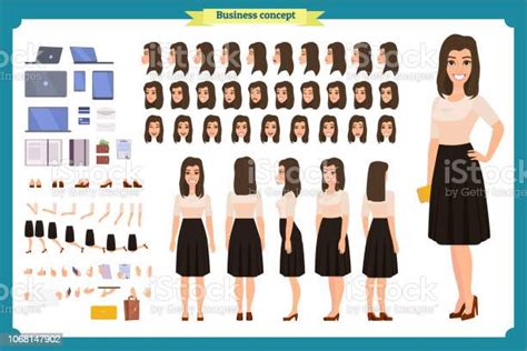 예쁜 여성 사무실 직원 문자 생성 집합입니다 전체 길이 다른 보기 감정 제스처 비즈니스 캐주얼 여성 패션입니다 당신의 자신의