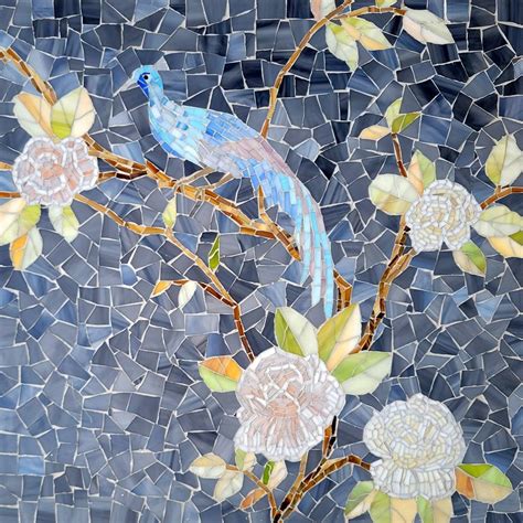 Blossom Floral And Bird Gris Lava Glass Mosaic