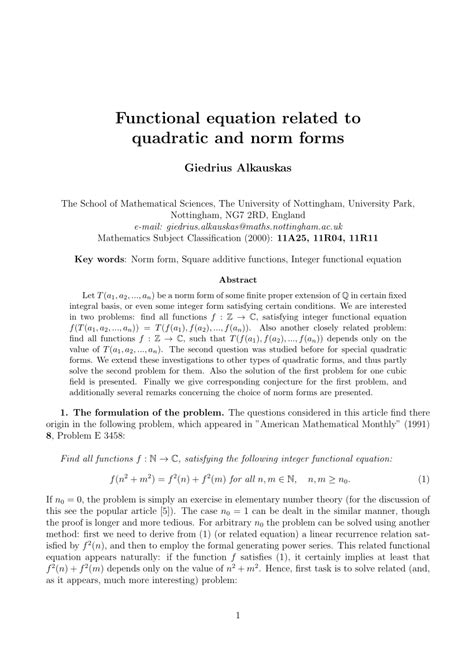 Pdf Functional Equation Related To Quadratic And Norm Forms
