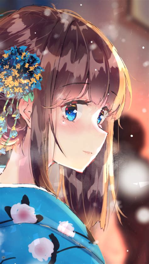 Anime Girl Brown Hair Blue Eyes 720x1280 Phone Hd Wallpaper