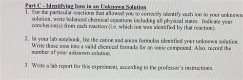 solved part c identifying ions in an unknown solution