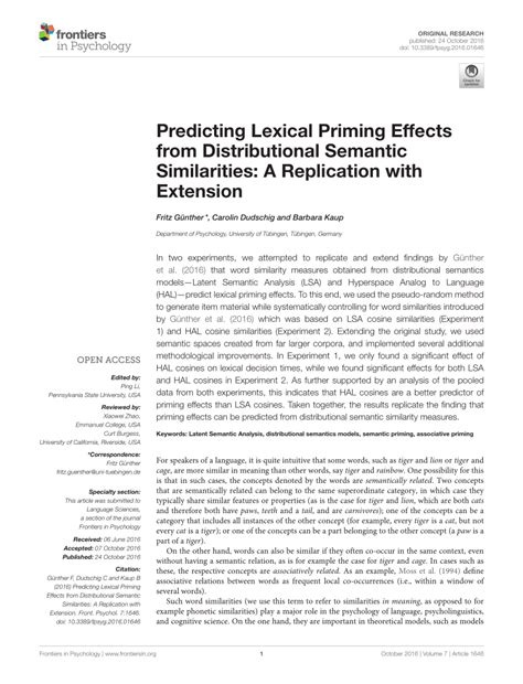 Pdf Predicting Lexical Priming Effects From Distributional Semantic Similarities A