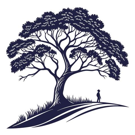 Silhouette Of A Tree With A Man Standing Under It Vector Art At Vecteezy