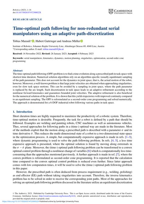 pdf time optimal path following for non redundant serial manipulators