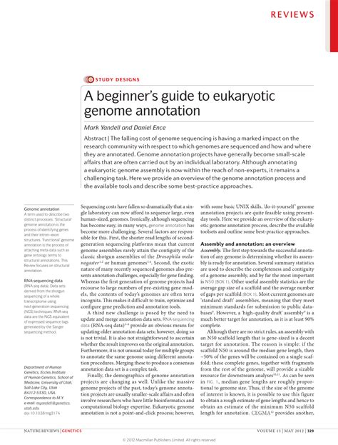 Pdf A Beginners Guide To Eukaryotic Genome Annotation