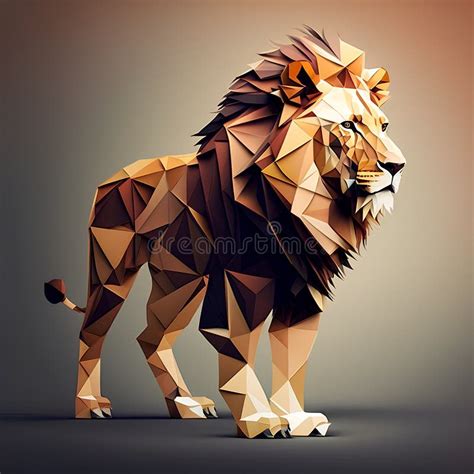 Low Poly Lion Polygonal Style 3d Vector Illustration Stock