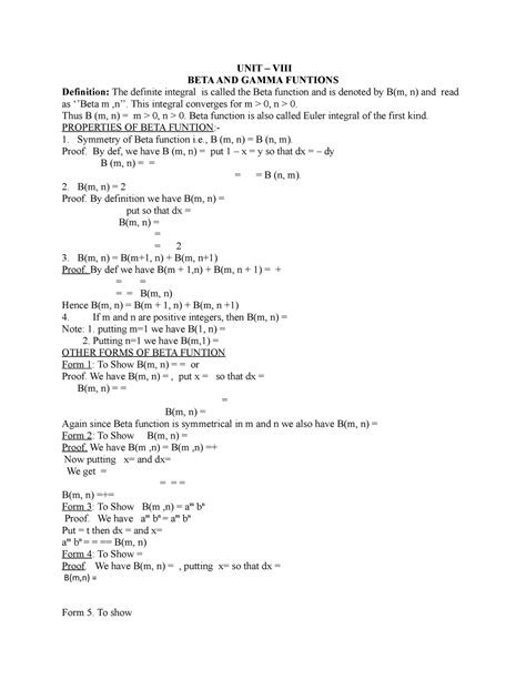 Beta Gamma Function Unit Iv Unit Viii Beta And Gamma Funtions