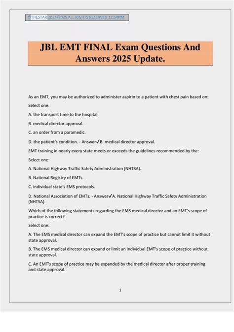 Jbl Emt Final Exam Questions And Answers Update Jbl Emt Stuvia Us