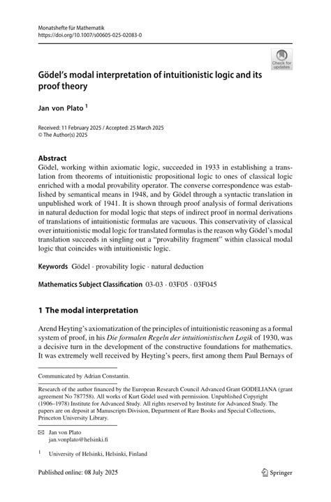 Pdf Gödels Modal Interpretation Of Intuitionistic Logic And Its