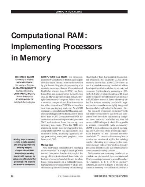 Pdf Computational Ram Implementing Processors In Memory
